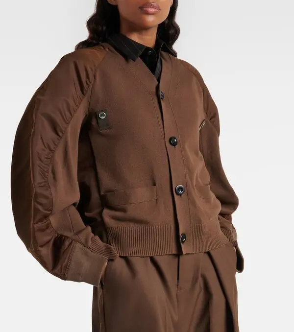 Sacai Cotton-blend And Twill Cardigan - Brown