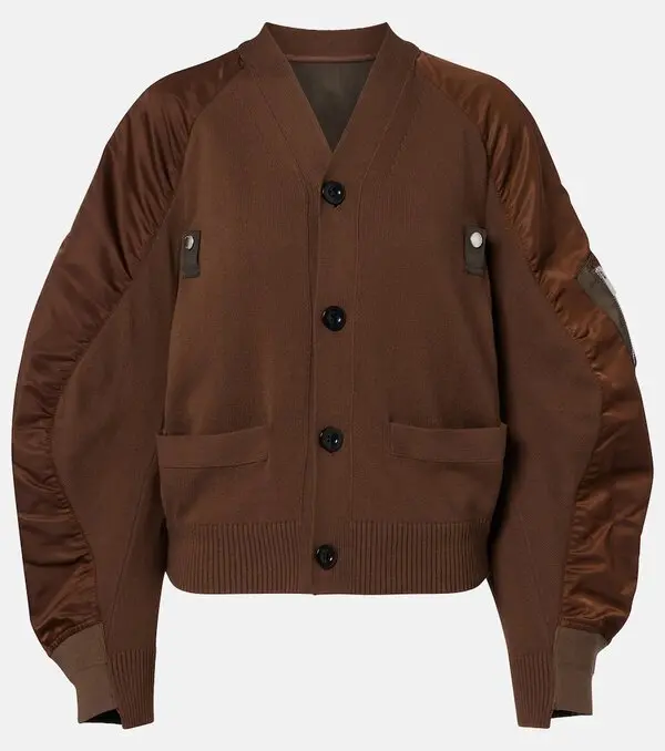 Sacai Cotton-blend And Twill Cardigan - Brown