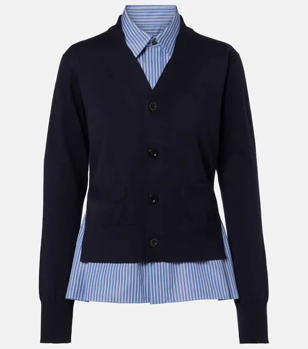 Sacai Layered Striped Cotton Cardigan