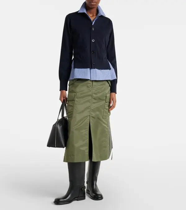 Sacai Layered Striped Cotton Cardigan