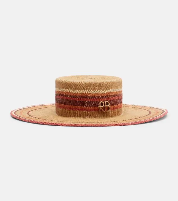 Ruslan Baginskiy Striped Straw Hat With Logo - Beige