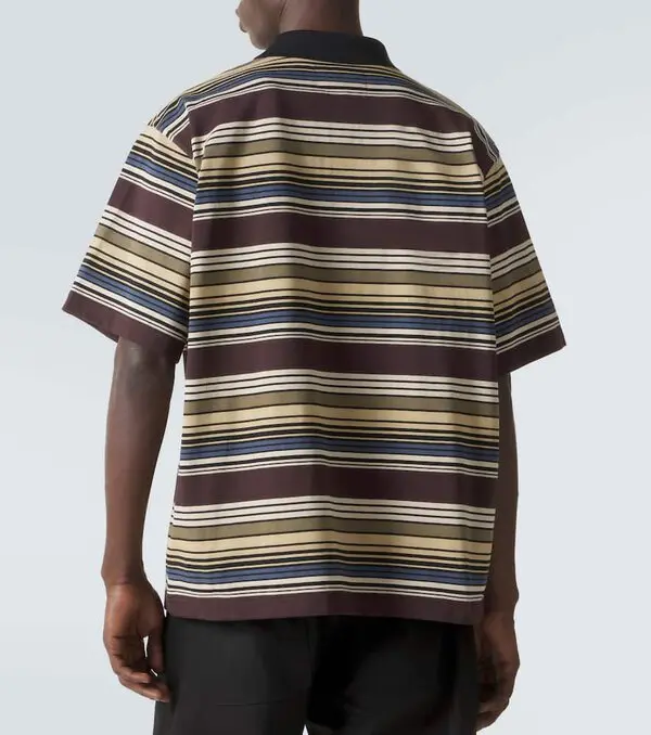 Sacai Striped Cotton Half-Zip Polo Shirt - Brown | Editorialist