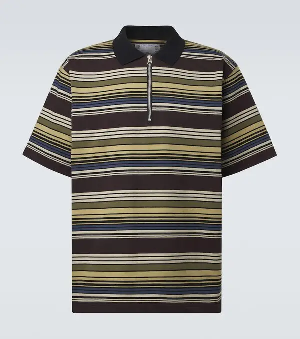 Sacai Striped Cotton Half-zip Polo Shirt - Brown