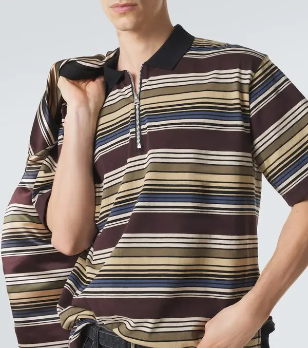 Sacai Striped Cotton Half-zip Polo Shirt - Brown