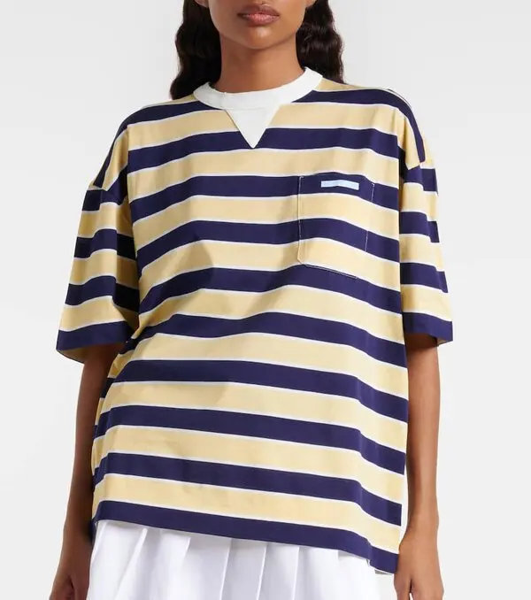 Prada Striped Cotton Jersey T-shirt - Yellow