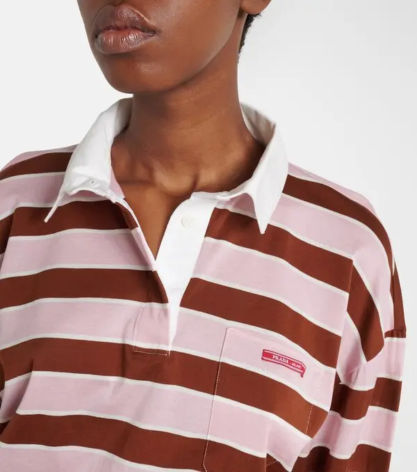 Prada Striped Cropped Cotton Jersey Polo Shirt