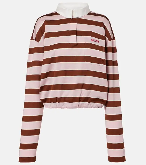 Prada Striped Cropped Cotton Jersey Polo Shirt - Pink