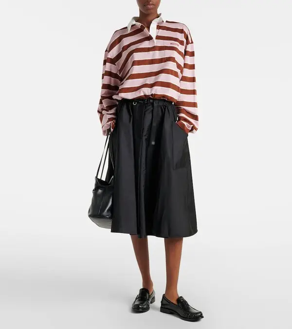 Prada Striped Cropped Cotton Jersey Polo Shirt - Pink