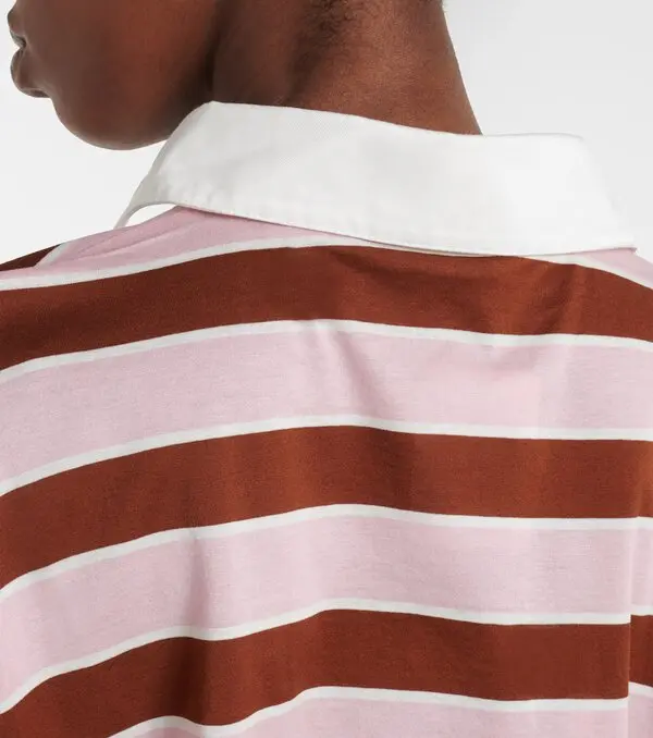 Prada Striped Cropped Cotton Jersey Polo Shirt - Pink