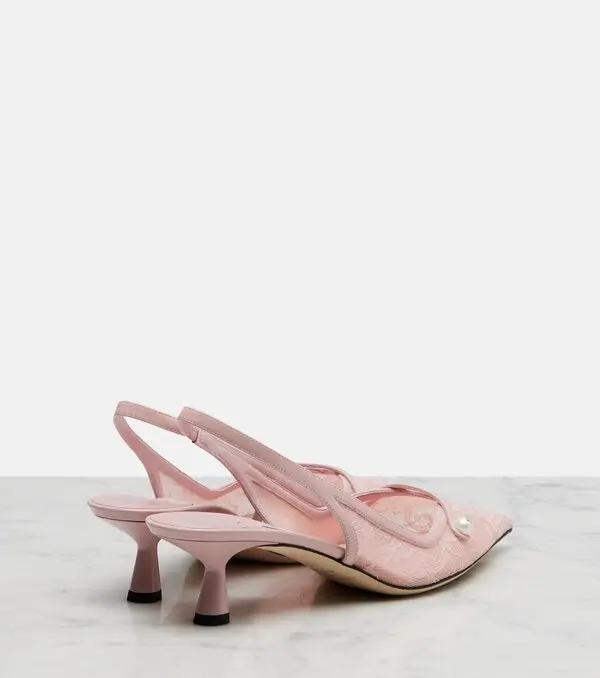 JIMMY CHOO Amita 45 Lace Slingback Pumps - Pink