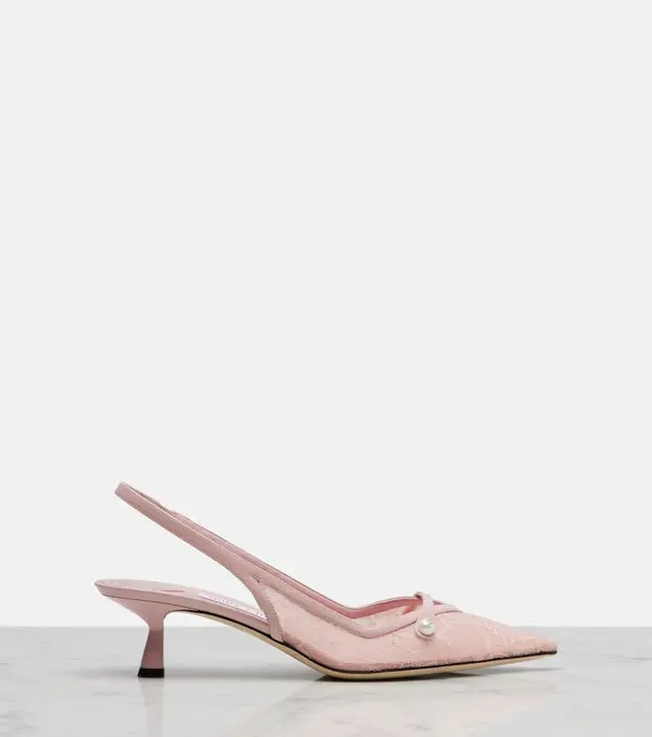 JIMMY CHOO Amita 45 Lace Slingback Pumps - Pink