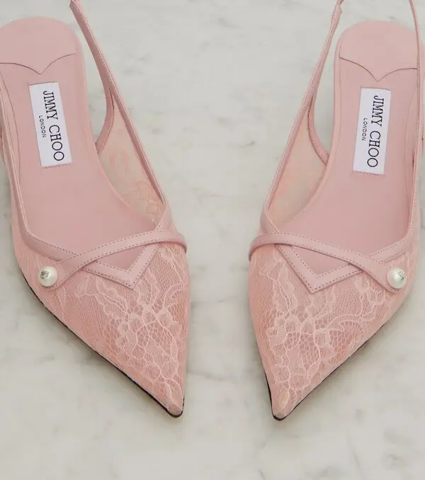 JIMMY CHOO Amita 45 Lace Slingback Pumps - Pink