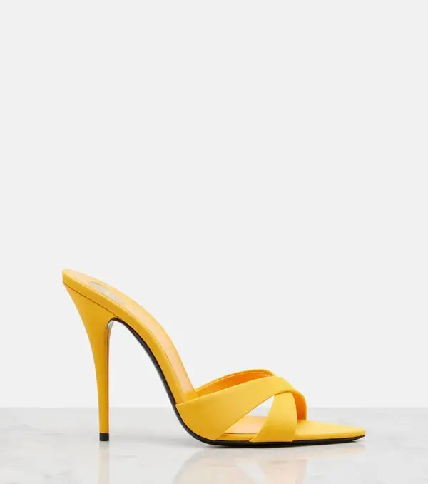 Saint Laurent Kirat Crepe Satin Mules - Yellow