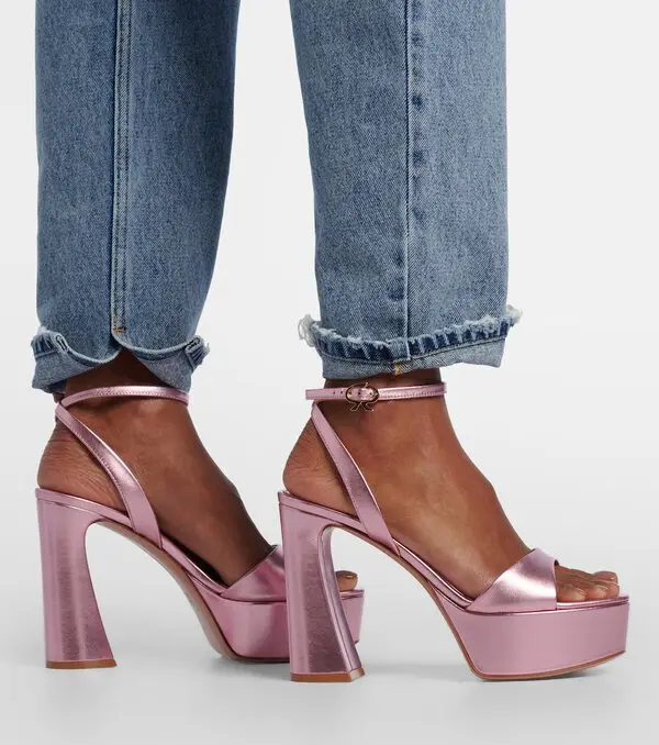 GIANVITO ROSSI Nancy 110 Leather Platform Sandals - Pink