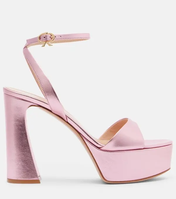 GIANVITO ROSSI Nancy 110 Leather Platform Sandals - Pink