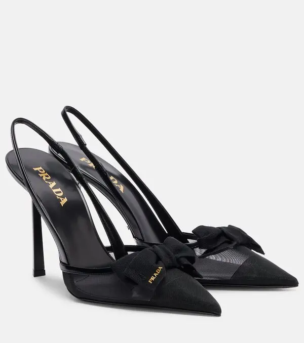Prada 100 Leather-trimmed Mesh Slingback Pumps - Black