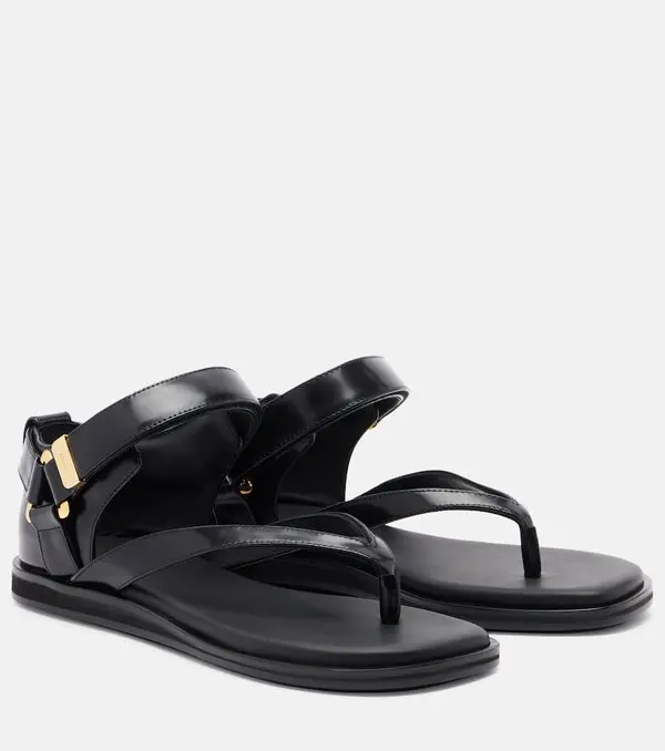 Sacai Leather Thong Sandals With Velcro Fastening - Black