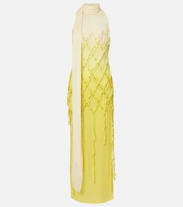 Blumarine Embellished Crepon Maxi Dress - Yellow