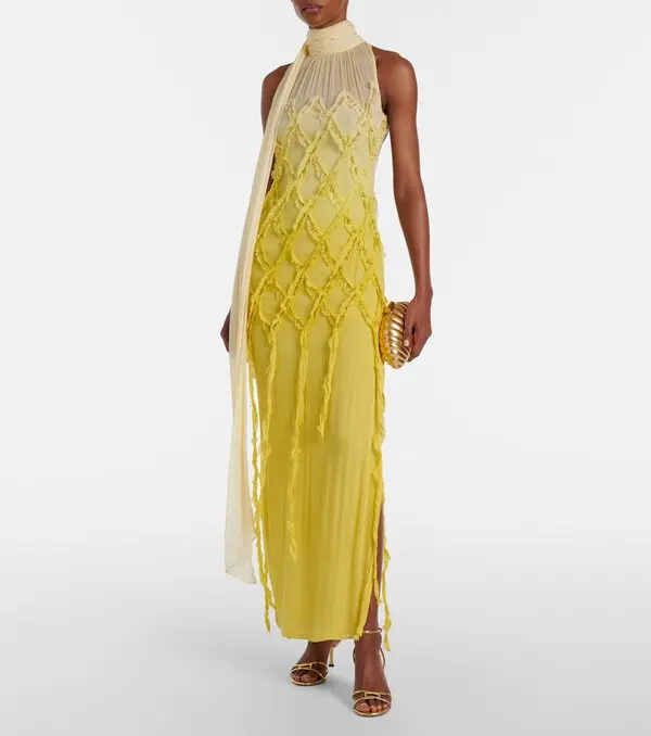 Blumarine Embellished Crepon Maxi Dress