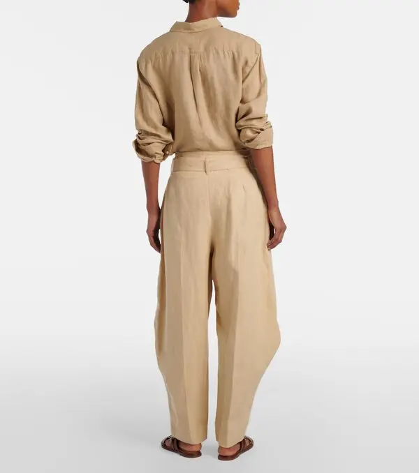 Polo Ralph Lauren Belted Barrel-leg Linen Pants