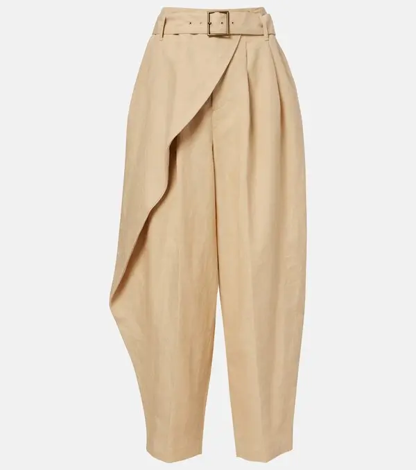 Polo Ralph Lauren Belted Barrel-leg Linen Pants - Beige