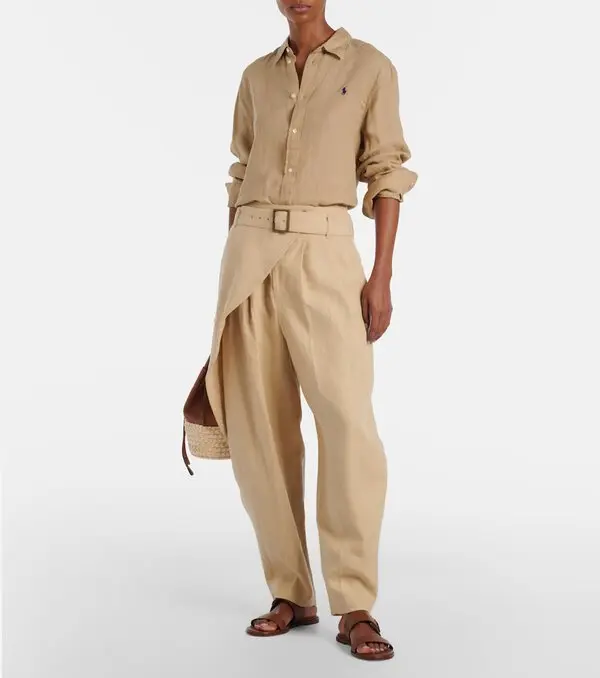 Polo Ralph Lauren Belted Barrel-leg Linen Pants