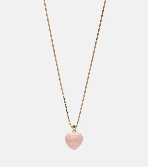 Valentino Garavani Vlogo Enamel Pendant Necklace - Pink