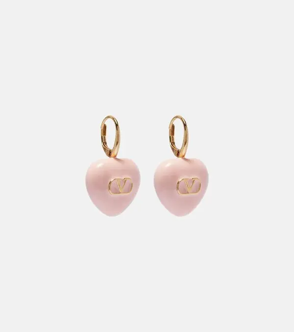 Valentino Garavani Cœur Royal Vlogo Enamel Earrings - Pink