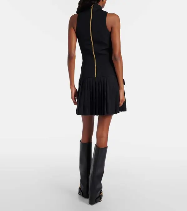 Balmain Pleated Virgin Wool Mini Dress