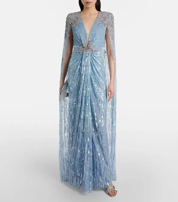 Jenny Packham Symphony Embellished Caped Gown