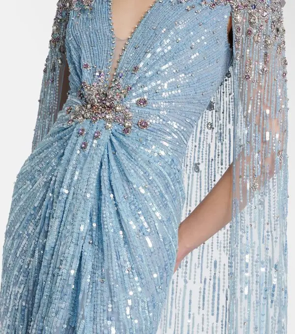 Jenny Packham Symphony Embellished Caped Gown