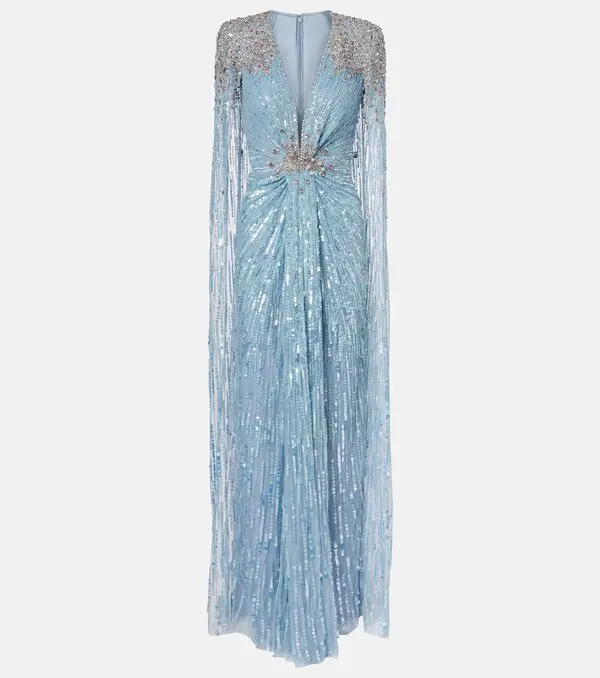 Jenny Packham Symphony Embellished Caped Gown - Blue