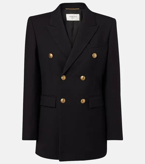 Saint Laurent Wool Gabardine Double-breasted Blazer - Black