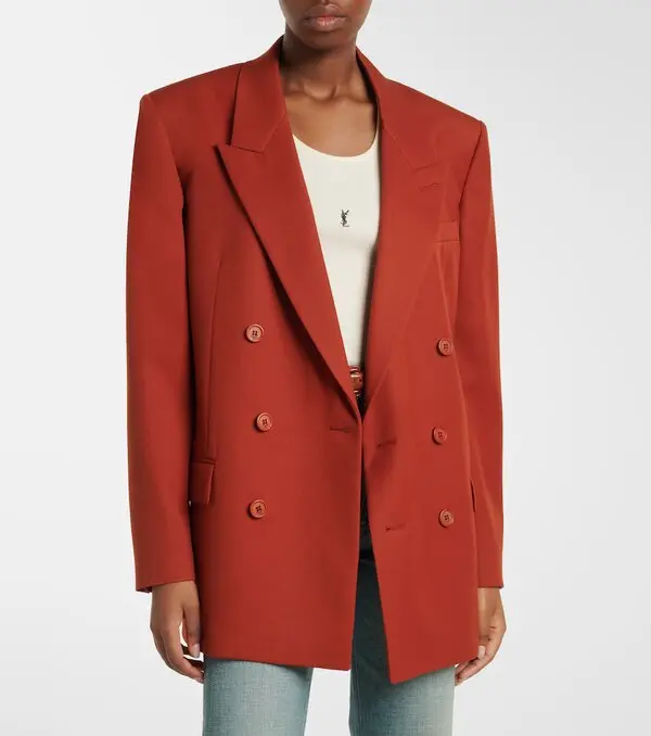 Saint Laurent Wool Gabardine Double-breasted Blazer - Brown