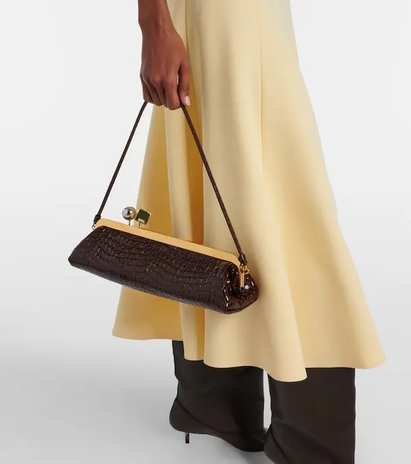 Jacquemus Salon Croc-effect Leather Clutch - Brown