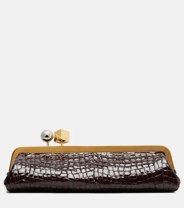 Jacquemus Salon Croc-effect Leather Clutch - Brown