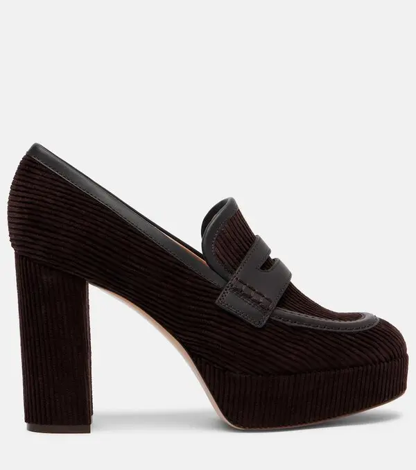 GIANVITO ROSSI Leather-trimmed Corduroy Loafer Pumps