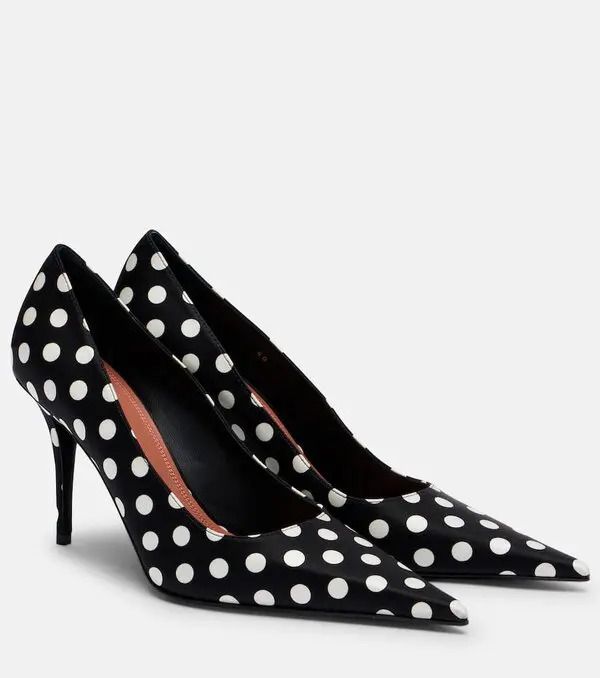 Amina Muaddi Barbara 90 Polka-dot Satin Pumps - Black