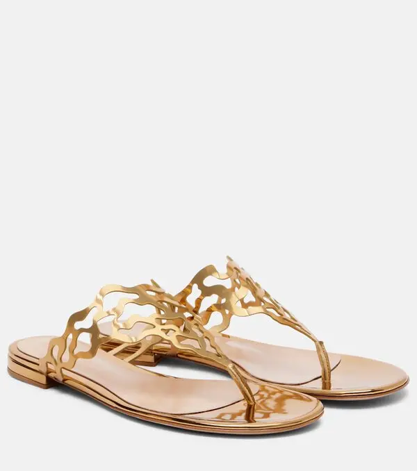 GIANVITO ROSSI Metallic-leather Almond Toe Sandals - Gold