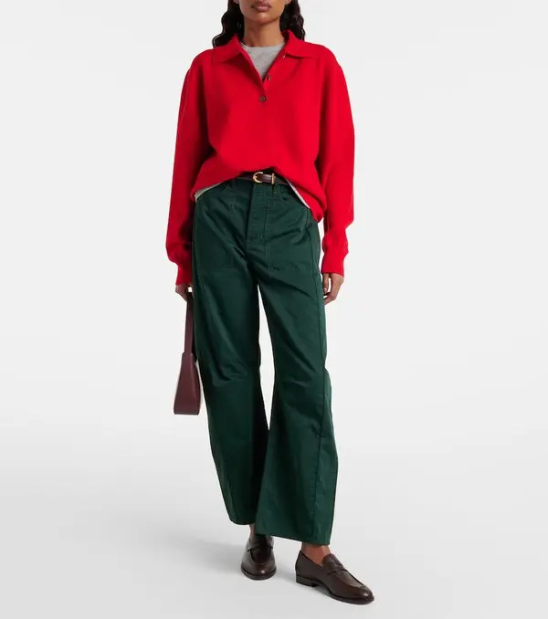 Veronica Beard Cotton Twill Barrel-leg Pants - Green