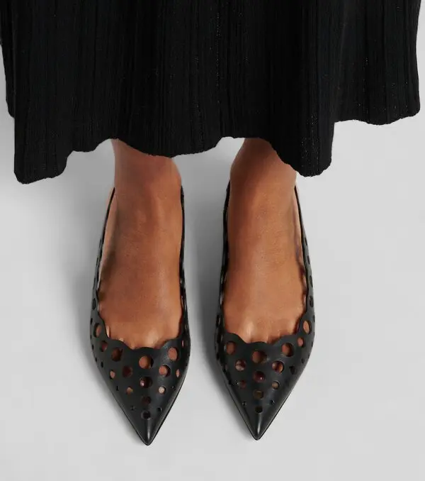 GIANVITO ROSSI Cutout Leather Slingback Flats