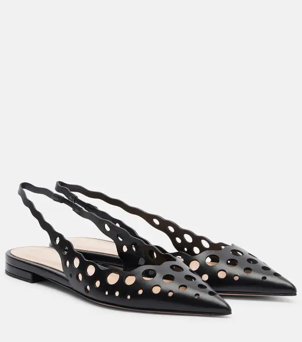 GIANVITO ROSSI Cutout Leather Slingback Flats - Black