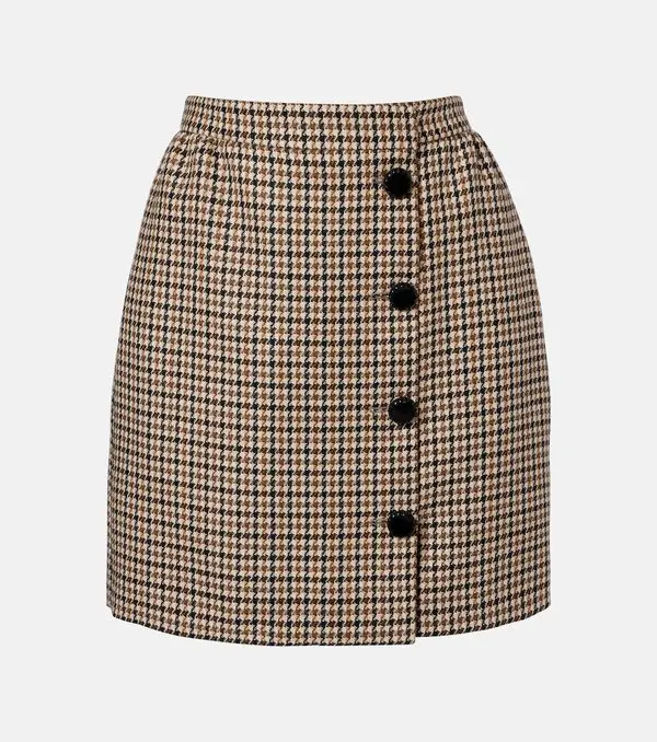 Valentino Garavani Houndstooth Virgin Wool Miniskirt - Beige