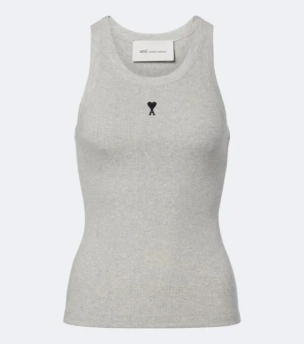 AMI Paris De Cœur Cotton Jersey Tank Top - Grey