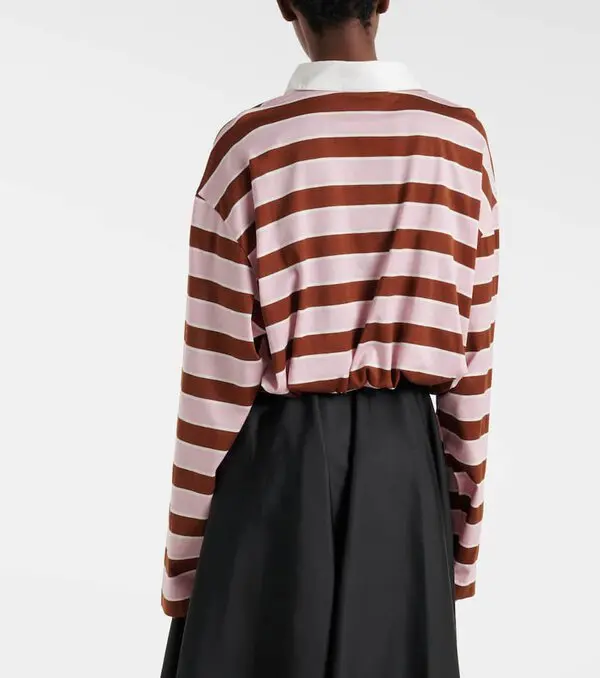 Prada Striped Cropped Cotton Jersey Polo Shirt - Pink