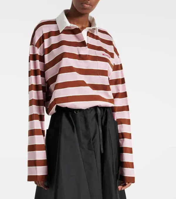 Prada Striped Cropped Cotton Jersey Polo Shirt - Pink