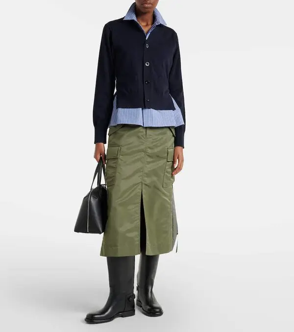 Sacai Layered Striped Cotton Cardigan