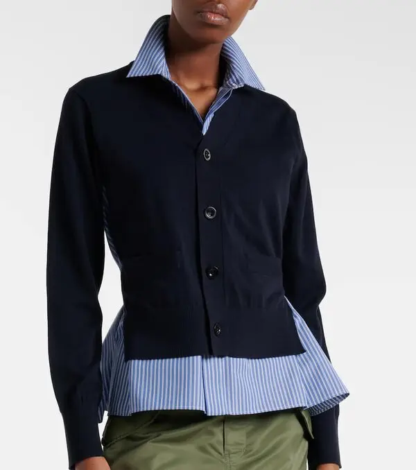 Sacai Layered Striped Cotton Cardigan