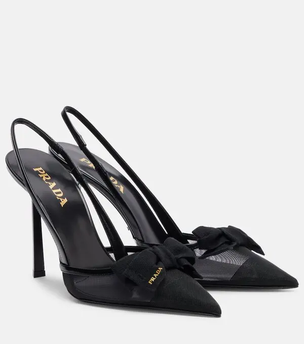 Prada Leather-trimmed Mesh Slingback Pumps