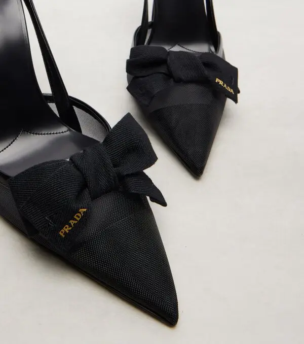 Prada Leather-trimmed Mesh Slingback Pumps